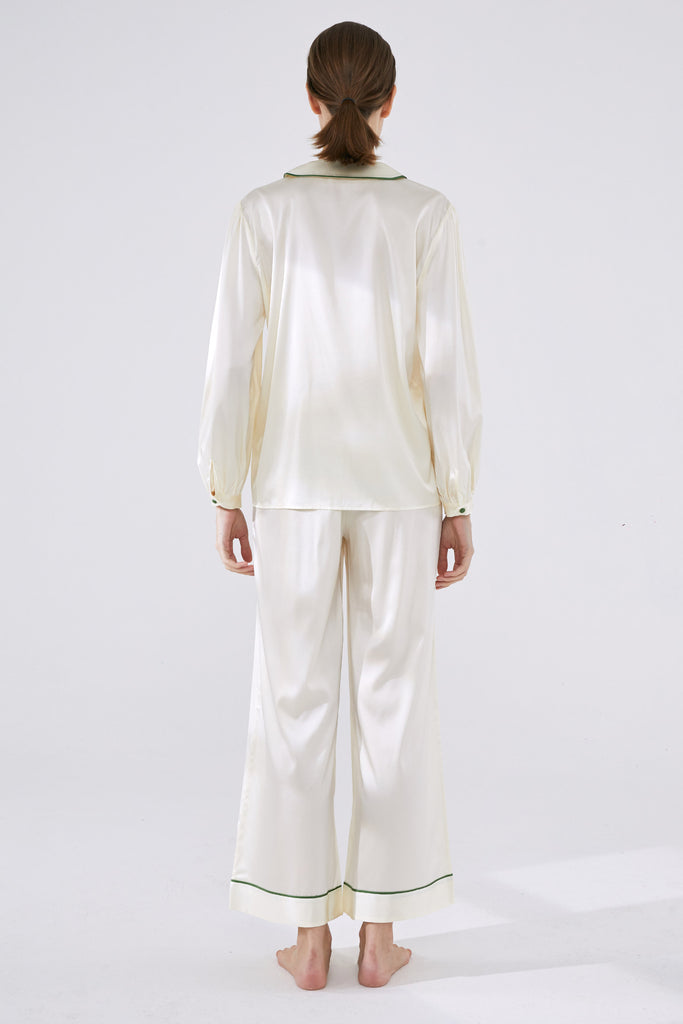 Silk French Style Long Set White Pajama White Blouse Pants | Not Just ...