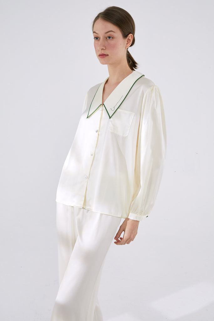 Silk French Style Long Set White Pajama White Blouse Pants | Not Just ...