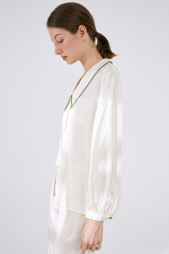 Silk French Style Long Set White Pajama White Blouse Pants | Not Just ...