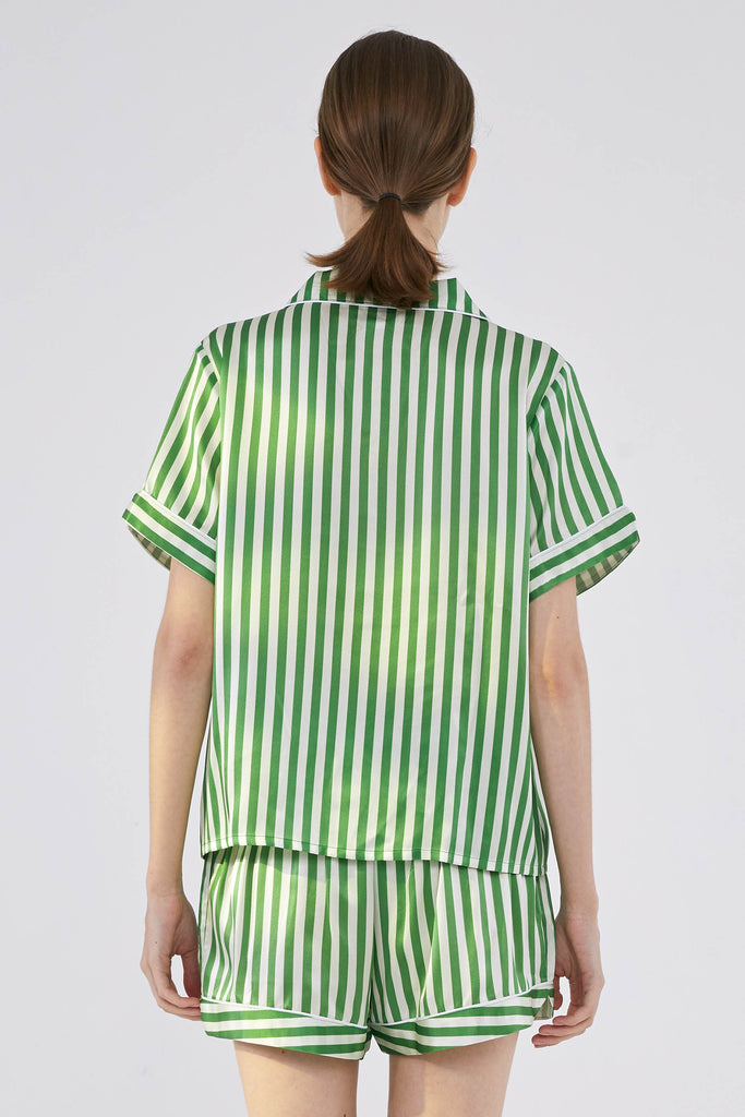 Silk Short Set Pajama Green Stripes Top Sleepwear Pants – Not Just Pajama