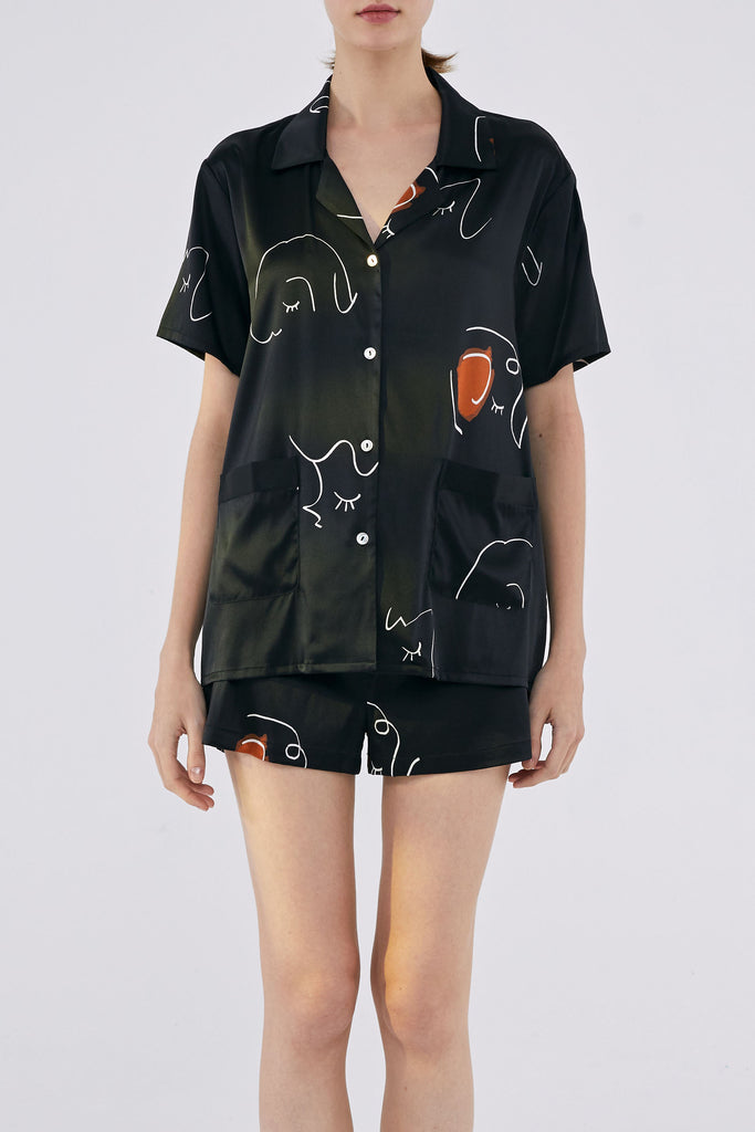 Silk Short Pajamas Set Black Sleepwear / The Dream – Not Just Pajama