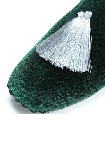 Men Classic Handmade Velvet Slippers Green – Not Just Pajama